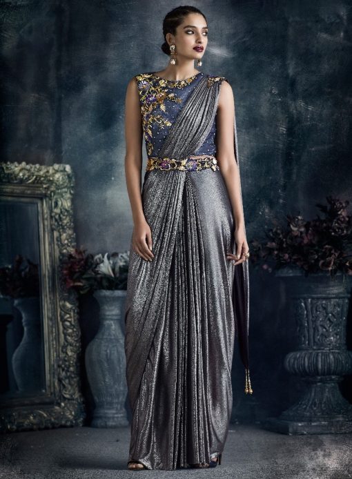 Silver Grey Fancy Silk Readymade Saree - Readymade Outfits, Sarees ...