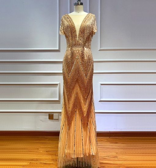 Gold Tassel Luxury Evening Dress - Made To Order, Evening Dresses ...
