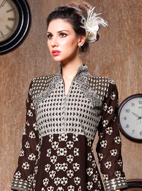 Brown Faux Georgette Anarkali Suit - Ready To Ship, Sale, Salwar Kameez ...